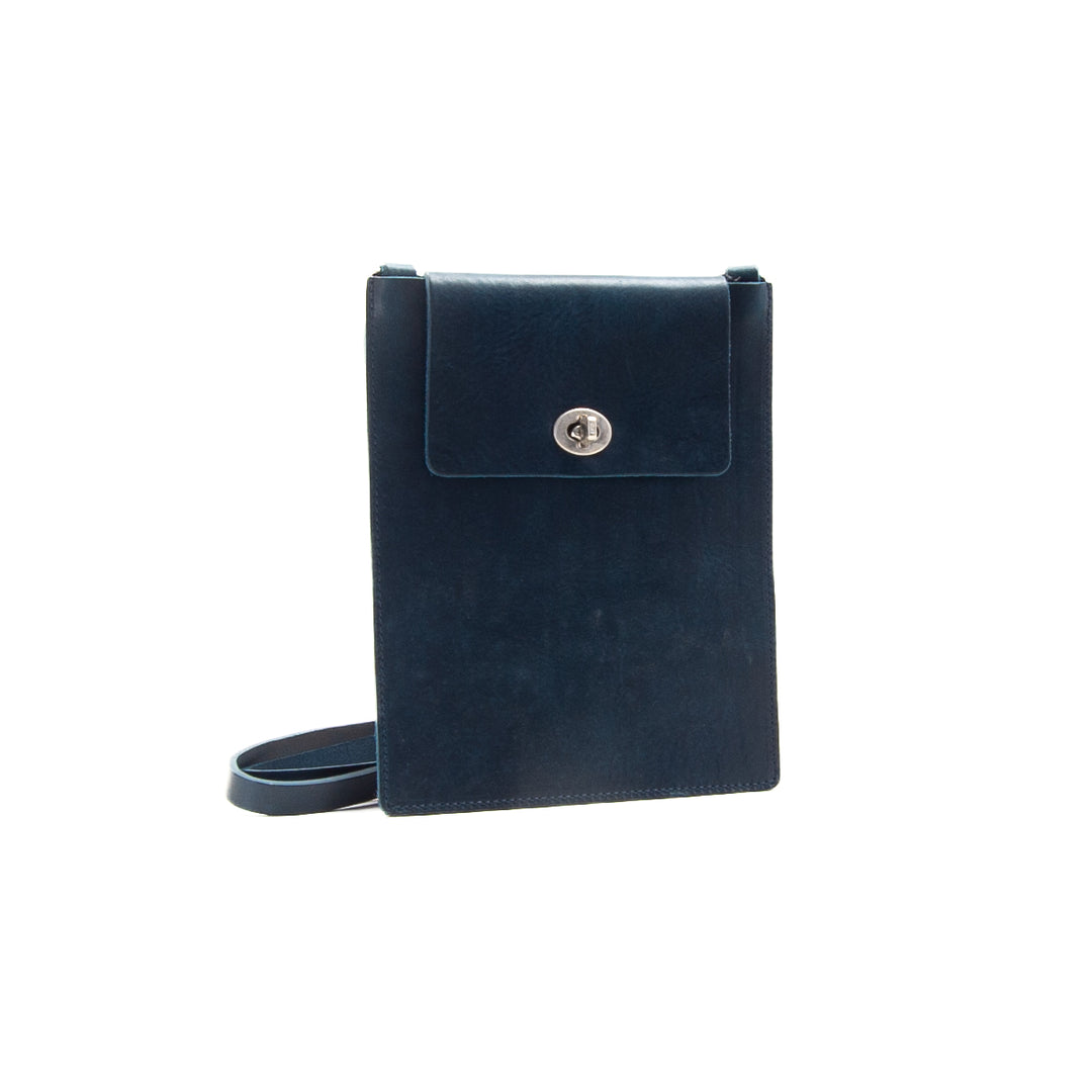 Flat Navy Leather Turnlock Bag | Handmade Leather Crossbody Bag ...