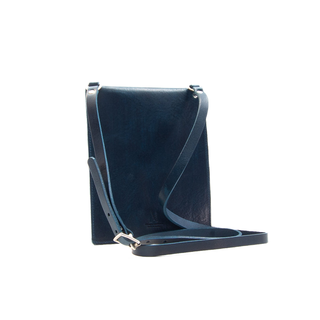 Flat Navy Leather Turnlock Bag | Handmade Leather Crossbody Bag ...