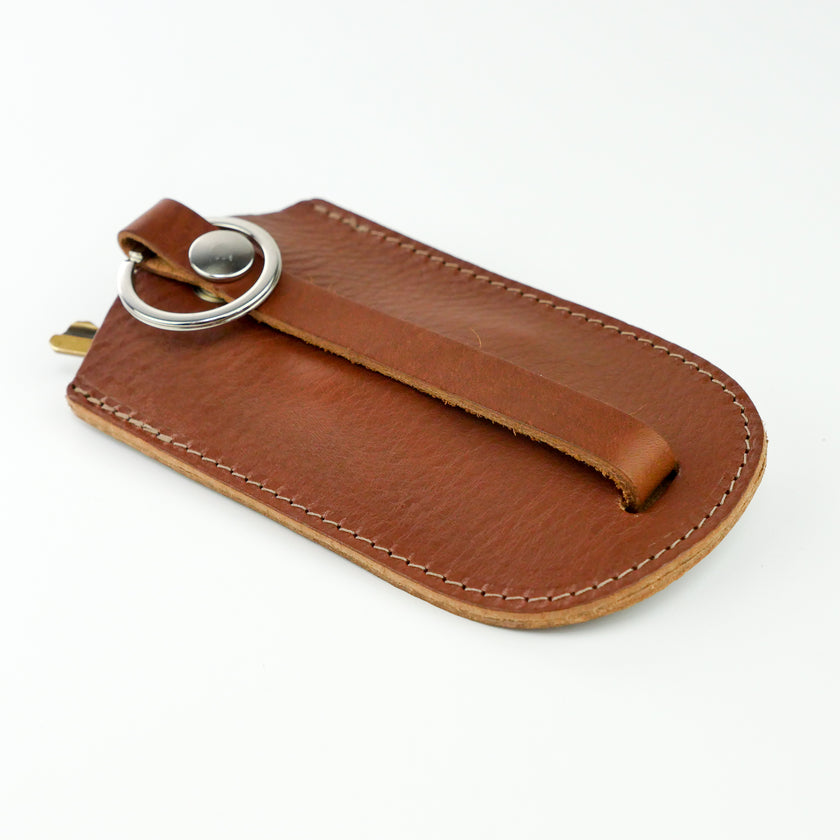 Tan Leather Key Holder | Bell Key Case | Sustainable Leather Key Pouch ...